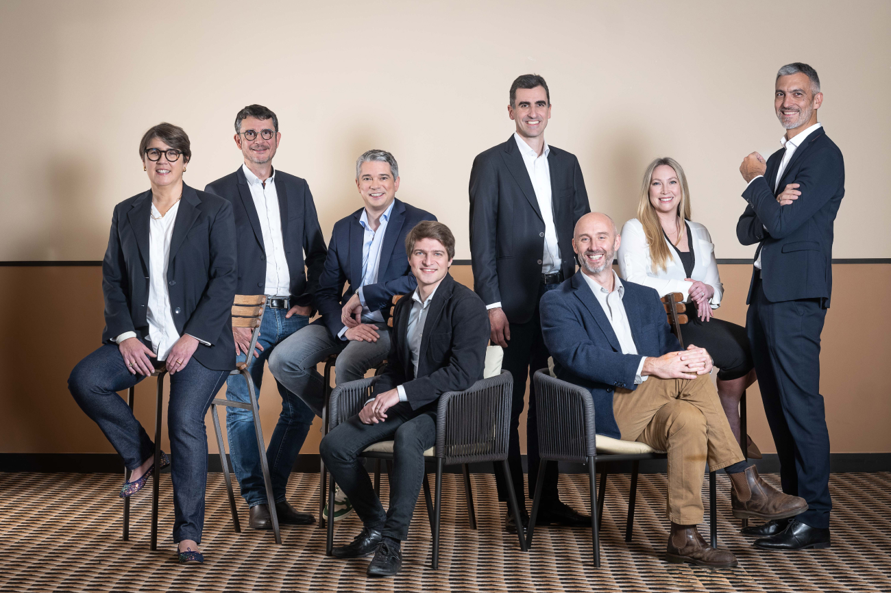 Group picture of the Asmodee Executive Management Team: Thomas Koegler, Andrea Gasparini, Steve ...